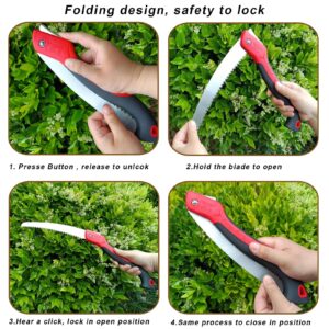 WEIMELTOY 10 Inch Heavy Duty Pruning Saw, Folding Hand Saw with SK5 Curved Blade, Triple-cut Razor Teeth Used for Trees Wood Cutting Camping Gardening Work, Hiking, Landscaping, Tree Trimming