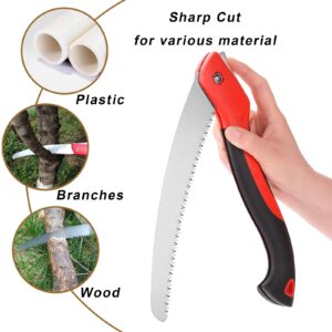 WEIMELTOY 10 Inch Heavy Duty Pruning Saw, Folding Hand Saw with SK5 Curved Blade, Triple-cut Razor Teeth Used for Trees Wood Cutting Camping Gardening Work, Hiking, Landscaping, Tree Trimming