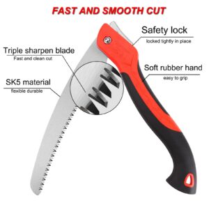 WEIMELTOY 10 Inch Heavy Duty Pruning Saw, Folding Hand Saw with SK5 Curved Blade, Triple-cut Razor Teeth Used for Trees Wood Cutting Camping Gardening Work, Hiking, Landscaping, Tree Trimming