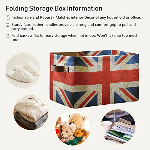 ALAZA Retro Union Jack Flag Foldable Storage Box Storage Basket Organizer Bins with Handles for Shelf Closet Living Room Bedroom Home Office 1 Pack