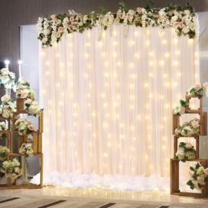 Wrinkle Free Champagne Tulle Backdrop Curtains for Baby Shower Party Wedding Photo Drape Backdrop for Photography Props Engagement Bridal Shower 10 ft X 10 ft