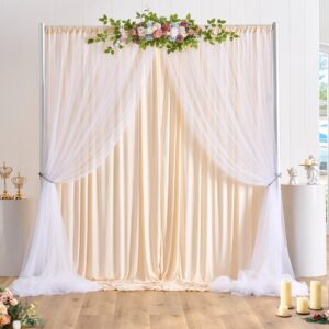 Wrinkle Free Champagne Tulle Backdrop Curtains for Baby Shower Party Wedding Photo Drape Backdrop for Photography Props Engagement Bridal Shower 10 ft X 10 ft