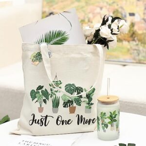 Nefelibata Plant Lover Gifts for Women Plant Lady Tote bag 16oz Just One More Plant Iced Coffee Cup with Straw Lid House Plant Keychain Funny Gardening for Women Christmas Birthday Gift