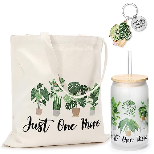 Nefelibata Plant Lover Gifts for Women Plant Lady Tote bag 16oz Just One More Plant Iced Coffee Cup with Straw Lid House Plant Keychain Funny Gardening for Women Christmas Birthday Gift