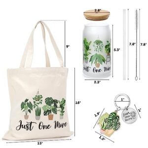 Nefelibata Plant Lover Gifts for Women Plant Lady Tote bag 16oz Just One More Plant Iced Coffee Cup with Straw Lid House Plant Keychain Funny Gardening for Women Christmas Birthday Gift