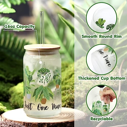 Nefelibata Plant Lover Gifts for Women Plant Lady Tote bag 16oz Just One More Plant Iced Coffee Cup with Straw Lid House Plant Keychain Funny Gardening for Women Christmas Birthday Gift