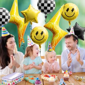 Wood Homing 8PCS 18 Inch Smile Party Checkered Helium Balloons, Yellow Smile Face Helium Balloons, Smile Face Theme Birthday Party Decorations, Yellow Lightning Balloons for Birthday Wedding Decor