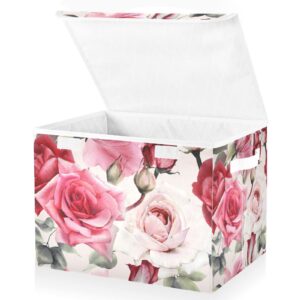 mftjyo storage bin with lid pink rose foldable storage box washable fabric storage cubes bin organizer basket closet for home bedroom closet nursery office