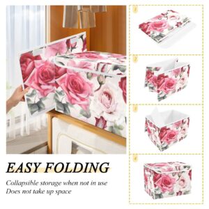 MFTJYO Storage Bin with Lid Pink Rose Foldable Storage Box Washable Fabric Storage Cubes Bin Organizer Basket Closet for Home Bedroom Closet Nursery Office