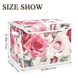 MFTJYO Storage Bin with Lid Pink Rose Foldable Storage Box Washable Fabric Storage Cubes Bin Organizer Basket Closet for Home Bedroom Closet Nursery Office