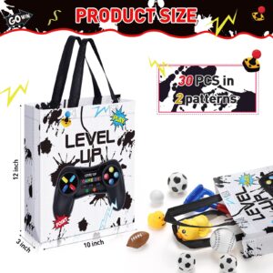 Sweetude 30 Pcs Video Game Gift Bag with Handle Game Party Supplies Reusable Gaming Non Goody Bag for Girl Boy, 2 Styles(Black, White)