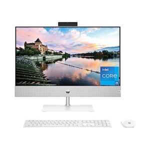 hp pavilion 24-ca2070bundle aio pc, windows 11 home, 23.8", touch screen, intel core i5, 16gb ram, 512gb ssd, fhd, snowflake white, natural silver stand