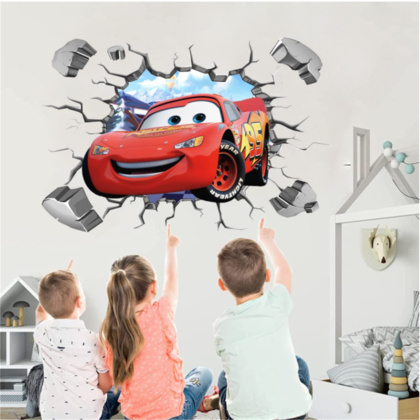 Cars McQueen Wall Stickers for Kids Boys Bedroom Cartoon Self Adhesive PVC Decorative Game Poster Decals