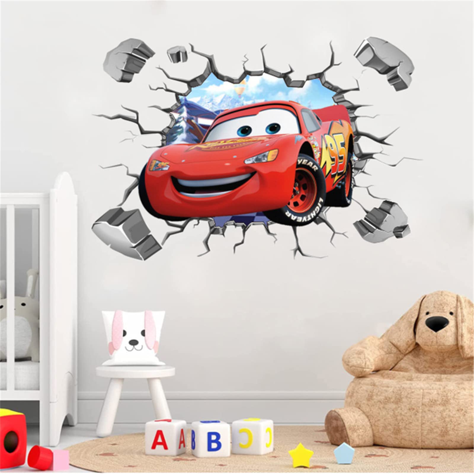 Cars McQueen Wall Stickers for Kids Boys Bedroom Cartoon Self Adhesive PVC Decorative Game Poster Decals