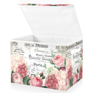 mftjyo storage bin with lid vintage pink rose flower foldable storage box washable fabric storage cubes bin organizer basket closet for home bedroom closet nursery office