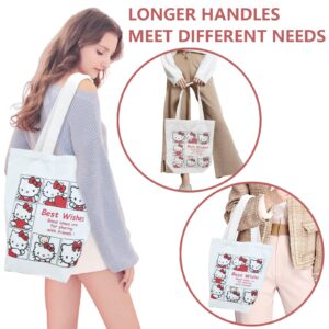 NGCJZF Kawaii Kitty Canvas Tote Bag Kitty's Large Reusable Grocery Bag/Shopping Bag/Lunch Bag/Gym Bag for Women Cute Aesthetic