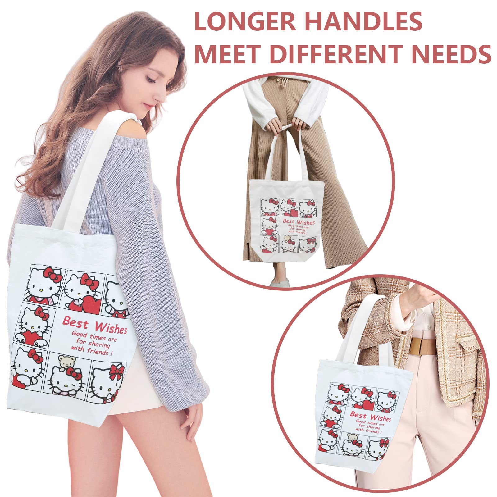 NGCJZF Kawaii Kitty Canvas Tote Bag Kitty's Large Reusable Grocery Bag/Shopping Bag/Lunch Bag/Gym Bag for Women Cute Aesthetic