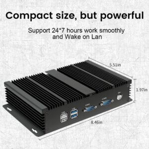 Kinupute Industrial Mini PC, Fanless Desktop Computer Core i7-5500U 2.4-3.0GHz, Windows 10 Pro, 16G RAM, 512G SSD, 2xNICs, 6xCOM RS232, 4xUSB 3.0, HDMI/VGA Ports, Auto Power On, Full Metal Case