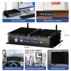 Kinupute Industrial Mini PC, Fanless Desktop Computer Core i7-5500U 2.4-3.0GHz, Windows 10 Pro, 16G RAM, 512G SSD, 2xNICs, 6xCOM RS232, 4xUSB 3.0, HDMI/VGA Ports, Auto Power On, Full Metal Case