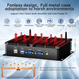 Kinupute Industrial Mini PC, Fanless Desktop Computer Core i7-5500U 2.4-3.0GHz, Windows 10 Pro, 16G RAM, 512G SSD, 2xNICs, 6xCOM RS232, 4xUSB 3.0, HDMI/VGA Ports, Auto Power On, Full Metal Case