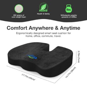 Office Chair Seat Cushion - Intelligent Sedentary & Crossed Legs Reminder Gel Memory Foam Cushions for Back,Coccyx,Tailbone Pain Relief (Black, 17.71 * 14.17 * 2.75in)