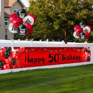 Happy 50th Birthday Yard Sign Banner with Balloons Arch Kit Red and Black - Cheers to 50 Years Old Birthday Party Theme Decorations Large Birthday Backdrop Banner for Men Women Supplies