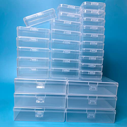 Wotermly 30 Pcs Small Plastic Containers Assorted Sizes Mini Clear Plastic Beads Storage Containers Box with Hinged Lid for Storaging Tiny Items (Mixed30Big)