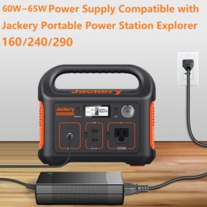 MJPOWER for Jackery 160/240/290 Charger,65W AC Adapter for Jackery Explorer 160/240/290/E290/E240/E160 & Honda 290/200 Portable Power Station Solar Generator Power Supply Battery Charger Cord