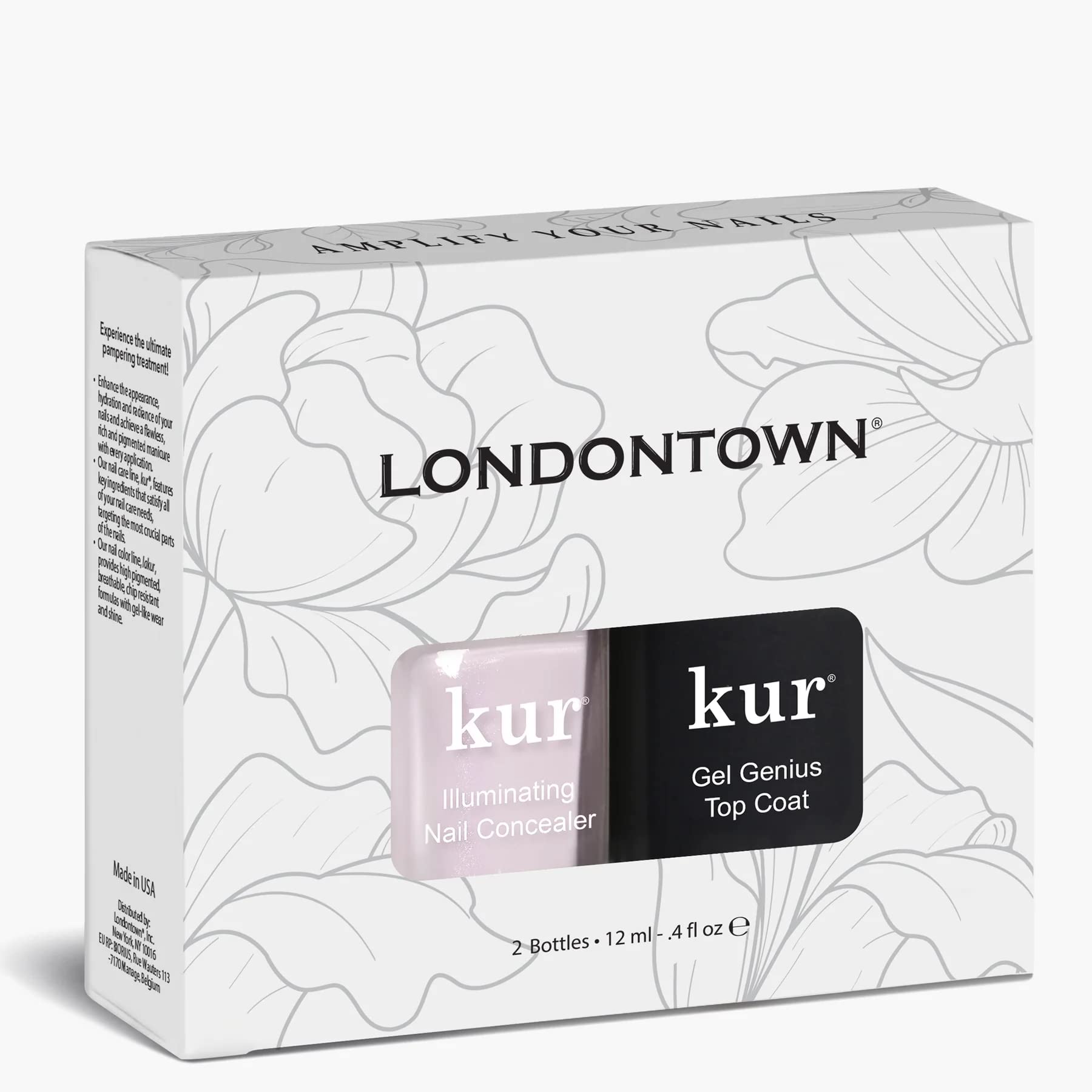 LONDONTOWN kur Pink Conceal & Go Duo Set, Includes Pink Nail Illuminating Concealer & Gel Genius Top Coat