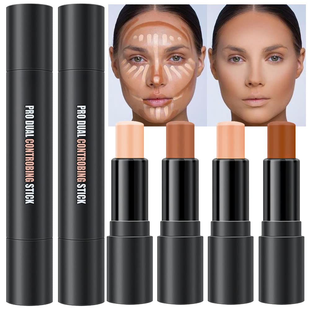 evpct 4 Color Contour Stick Makeup Set Concealer Bronzer Stick Cream Contour Palette Contour Contouring Makeup Kit for Beginner Face Highlighter Makeup Stick Liquid Contour contorno maquillaje 02+03