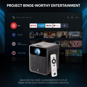 KODAK FLIK HD10 Smart Projector | Android TV 1080P FHD Video Projection System with Google Assistant, Wi-Fi, Bluetooth 5.0, HDMI, USB, Aux & Built-in dual 5W Speakers | iOS & Android