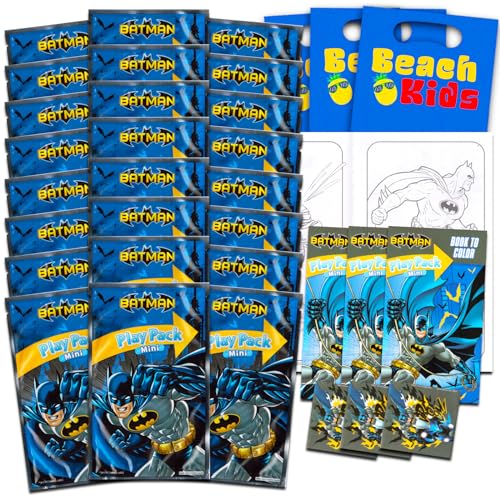 DC Comics Batman Mini Party Favors Set for Kids - Bundle with 24 Mini Batman Grab n Go Play Packs with Coloring Pages, Stickers and More (Batman Birthday Party Supplies)