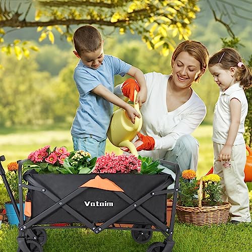 Sports Folding Utility Wagon Collapsible Outdoor Garden Small Grocery Carts, 220LBS Weight Capacity for Shopping Storage, with 360 Degree Swivel Wheels, Black