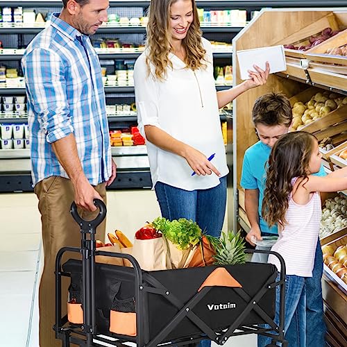 Sports Folding Utility Wagon Collapsible Outdoor Garden Small Grocery Carts, 220LBS Weight Capacity for Shopping Storage, with 360 Degree Swivel Wheels, Black