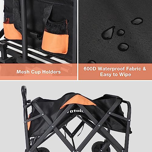 Sports Folding Utility Wagon Collapsible Outdoor Garden Small Grocery Carts, 220LBS Weight Capacity for Shopping Storage, with 360 Degree Swivel Wheels, Black