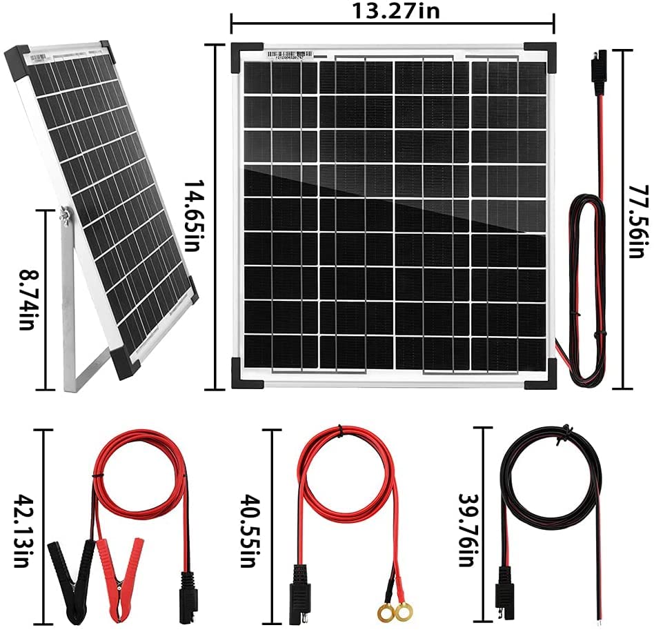 SUNSUL 20W 12V Solar Panel Kit with Trickle Charger, Maintainer, and Adjustable Mount Bracket for Marine, Automotive, RV, Motorcycle, and Boat.