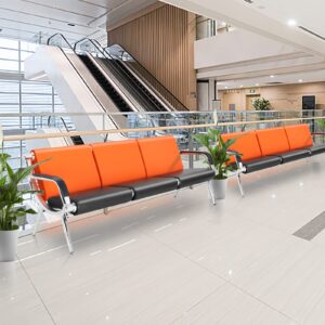 OmySalon 3-Seat Waiting Room Bench，Reception Bench Seating Office Chair with Armrest, Heavy Duty Guest Lobby Chair, Conference Room Chairs for Salon Airport Hospital Bank, PU Leather,Orange