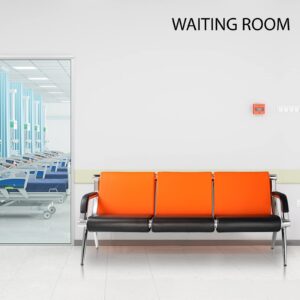 OmySalon 3-Seat Waiting Room Bench，Reception Bench Seating Office Chair with Armrest, Heavy Duty Guest Lobby Chair, Conference Room Chairs for Salon Airport Hospital Bank, PU Leather,Orange