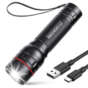 rechoo rechargeable flashlights high lumens, g1000 super bright flash light, small zoomable led flashlight with 3 lighting modes, portable tactical flashlights for camping (battery included)