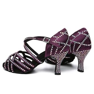 SWDZM Women's Latin Dance Shoes Rhinestone Ballroom Salsa Chacha Professional Performance Practice Dancing Shoes,L483-Purple-7.5,US 8