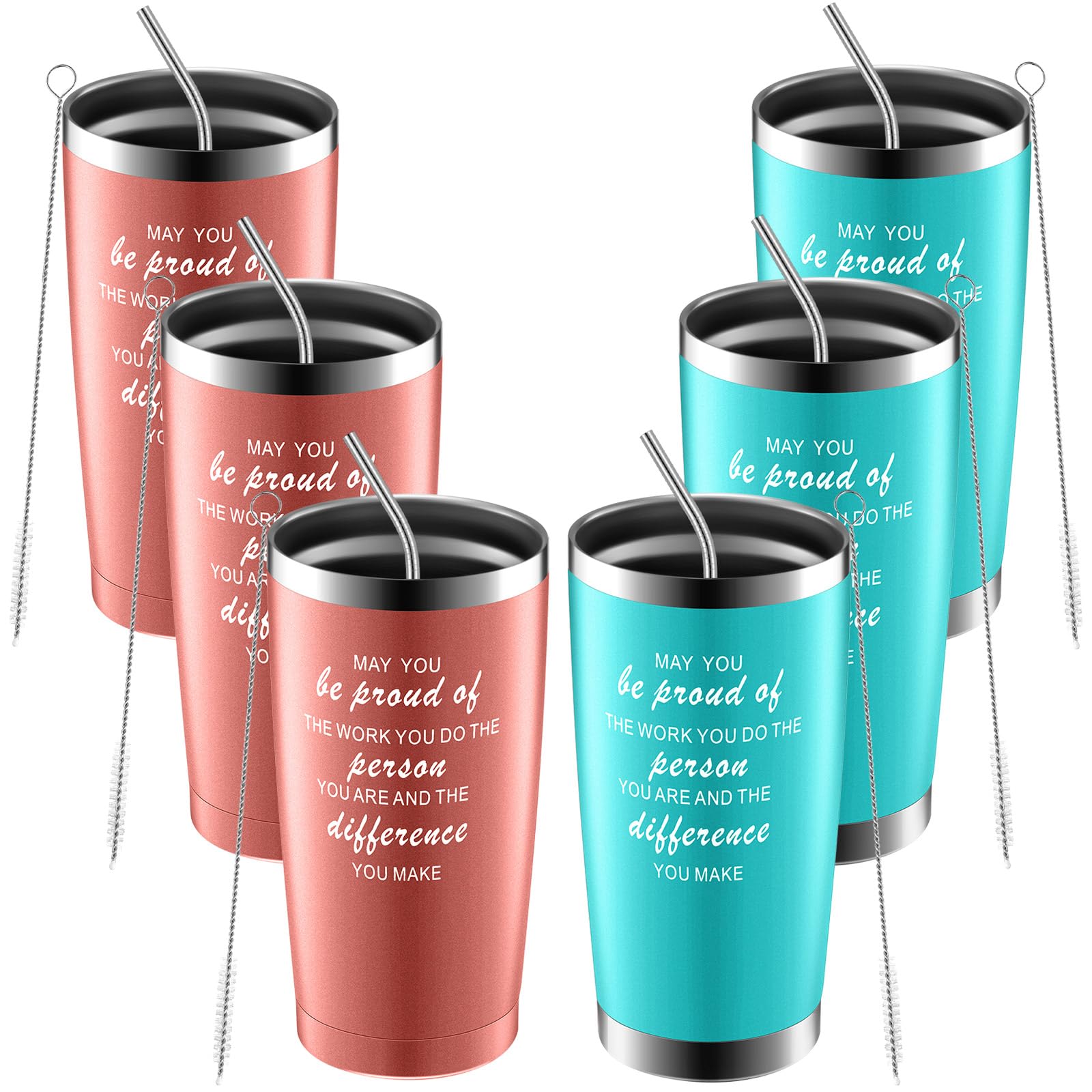 Lallisa 6 Pcs Employee Appreciation Gifts Thank You Gifts Inspirational Christmas Gifts for Coworkers May You Be Proud of the Work You Do Tumbler Cup for Nurse Teacher(Mint, Rose Gold)