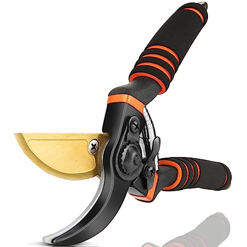 Pruning Shears, Garden Shears - Hewog 8.5" Professional Premium SK5 Steel with Titanium Bypass Pruning Shears for Gardening, Sharp Handheld Heavy Duty Garden Hedge Clippers/Scissors Pruners Tools