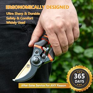 Pruning Shears, Garden Shears - Hewog 8.5" Professional Premium SK5 Steel with Titanium Bypass Pruning Shears for Gardening, Sharp Handheld Heavy Duty Garden Hedge Clippers/Scissors Pruners Tools