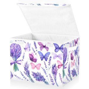 mftjyo storage bin with lid purple lavender butterfly foldable storage box washable fabric storage cubes bin organizer basket closet for home bedroom closet nursery office