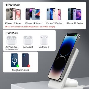 FACBINY 2-in-1 Magnetic Fast Wireless Charging Station for Multiple Devices Apple with 20W Adapter, Mag-Safe Charger Stand for iPhone 15/14/13/12/Pro/Max/Mini, AirPods Pro 2/Pro/3 (White)