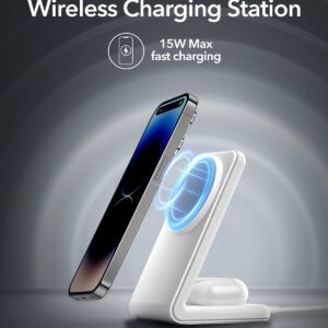 FACBINY 2-in-1 Magnetic Fast Wireless Charging Station for Multiple Devices Apple with 20W Adapter, Mag-Safe Charger Stand for iPhone 15/14/13/12/Pro/Max/Mini, AirPods Pro 2/Pro/3 (White)