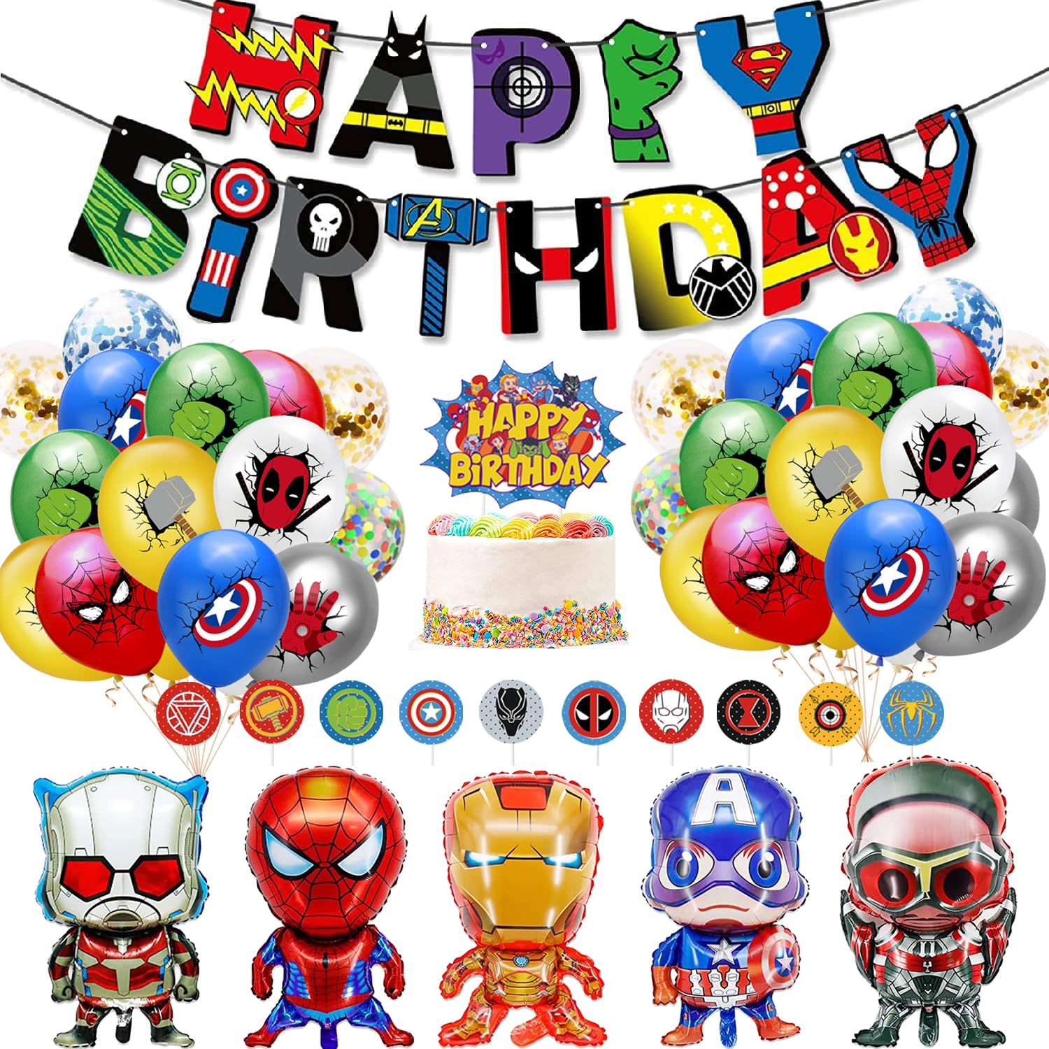 Birthday Party Supplies, Birthday Decorations for Boys Kits Include Birthday Banner, Balloons, Cake Toppers, Gold Flat Ribbon