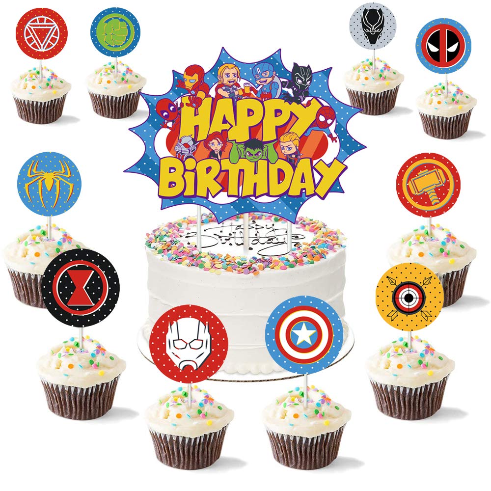 Birthday Party Supplies, Birthday Decorations for Boys Kits Include Birthday Banner, Balloons, Cake Toppers, Gold Flat Ribbon