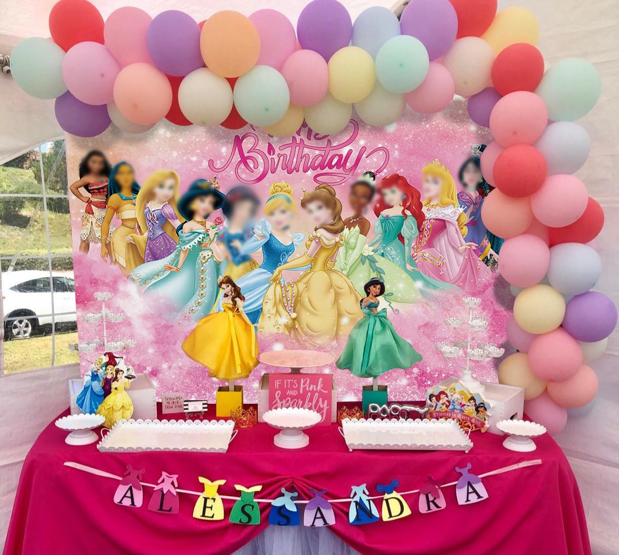 Pink Princess Backdrop Girls 1st 2nd Happy Birthday Party Backdrop Princess Fantasy Fairy Tale Party Photography Decoration Background 7x5ft