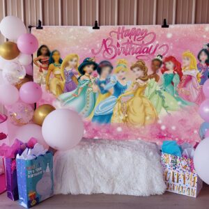 Pink Princess Backdrop Girls 1st 2nd Happy Birthday Party Backdrop Princess Fantasy Fairy Tale Party Photography Decoration Background 7x5ft